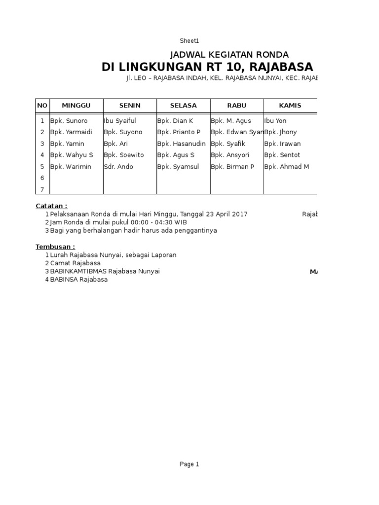 Contoh Jadwal Ronda | PDF