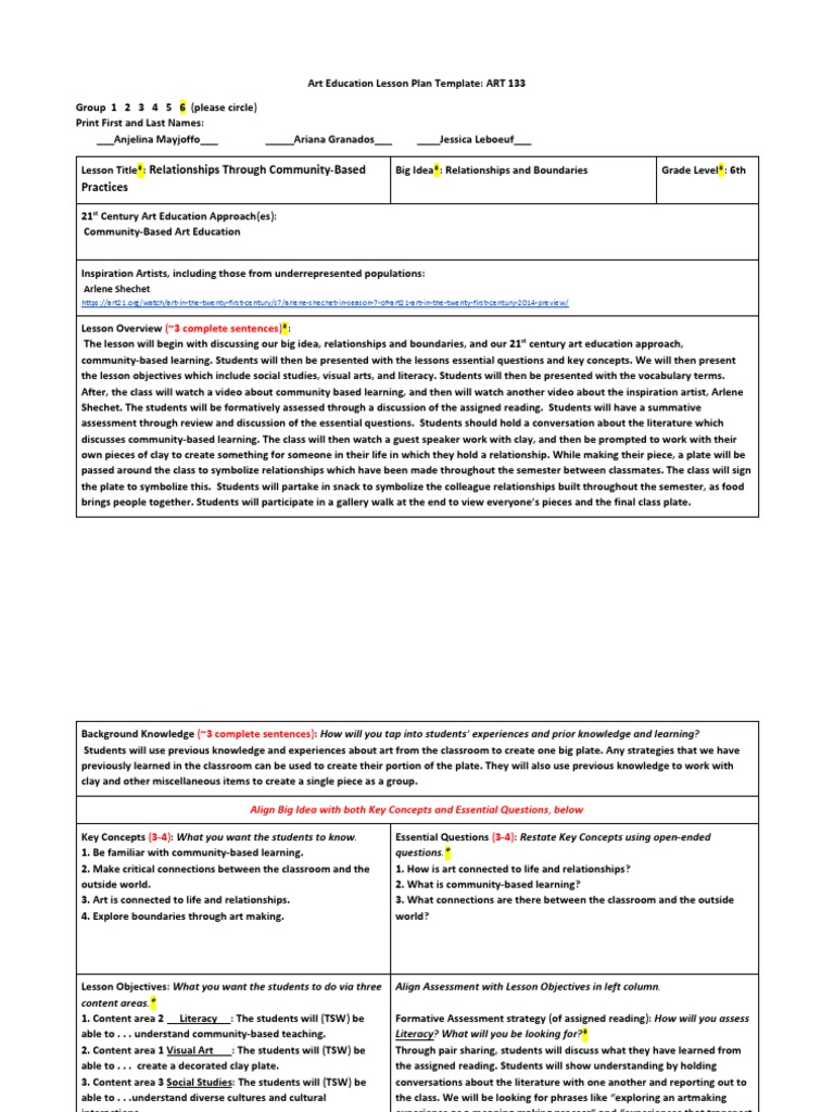 Art 133 Group 6 Lesson Plan | PDF