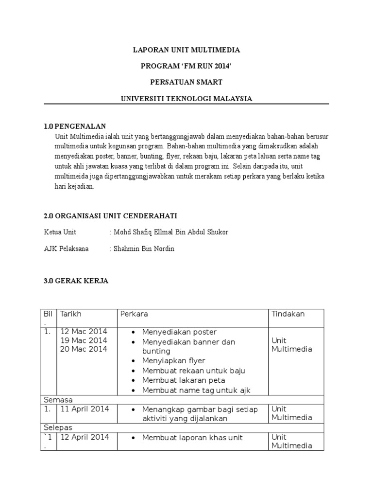 Laporan Unit Multimedia Run 14 | PDF