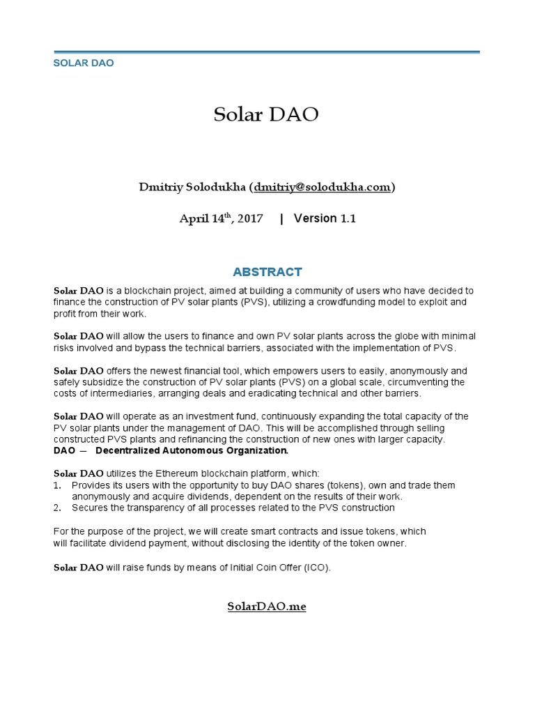 Solar Dao White Paper | PDF | Photovoltaics | Solar Panel