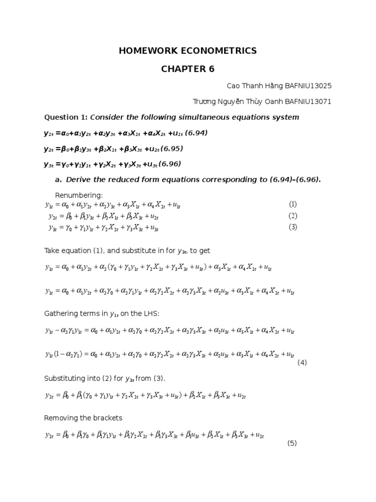 Homework Econometrics Pdf Vector Autoregression Instrumental Variable