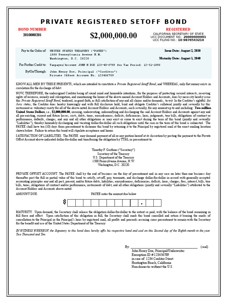 Private Registered Setoff Bond