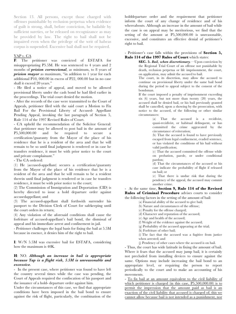 Consti Digests | PDF | Bail | Burden Of Proof (Law)