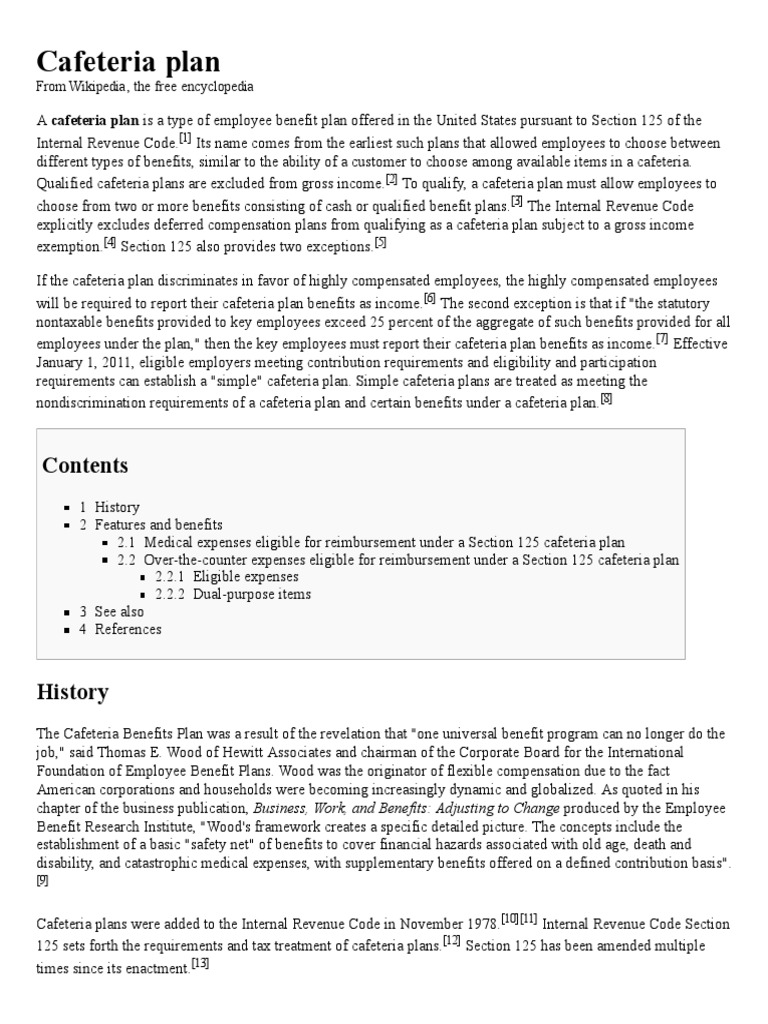 Cafeteria Plan - Wikipedia | PDF | Medicine | Government Health Care