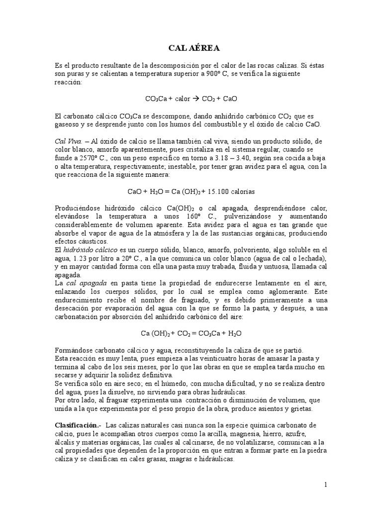 Cal Tipos y Composicion | PDF | Calcio | Caliza