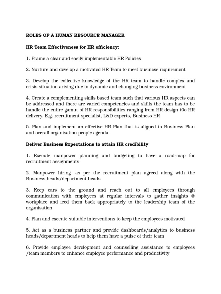 Roles of A Human Resource Manager | PDF | Employment | Human Resource ...
