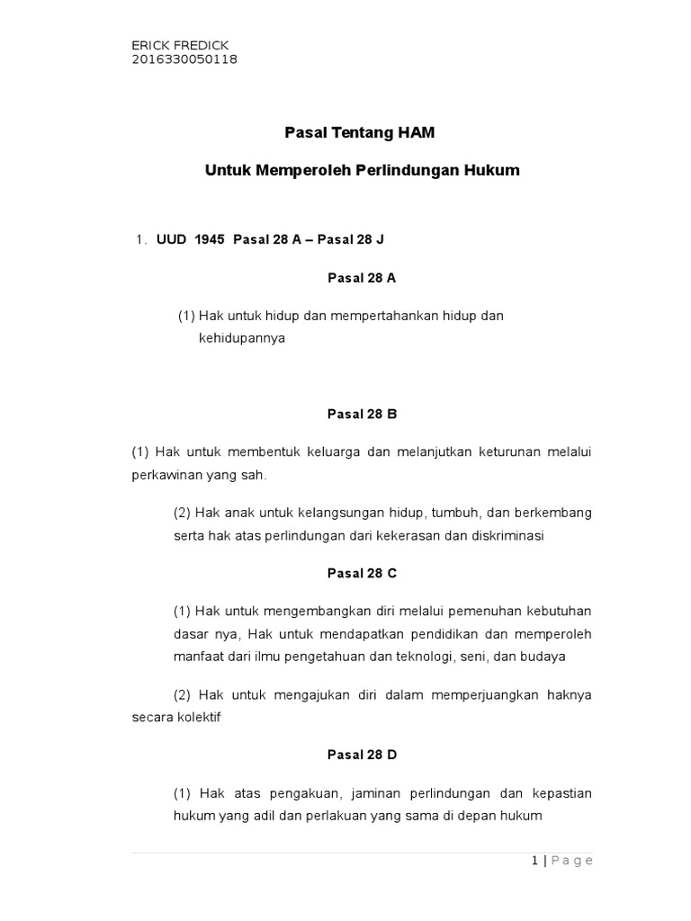 Pasal HAM dan Perlindungan Hukum | PDF | Ilmu Sosial | Hukum