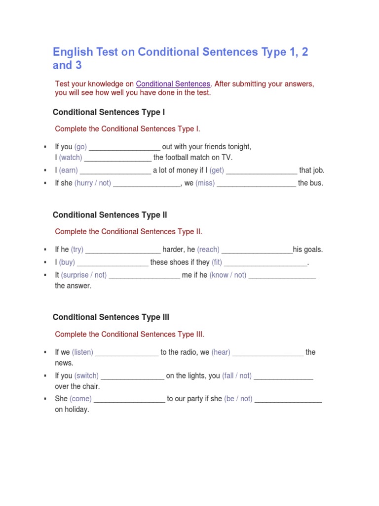 English Conditional Sentences Test | PDF