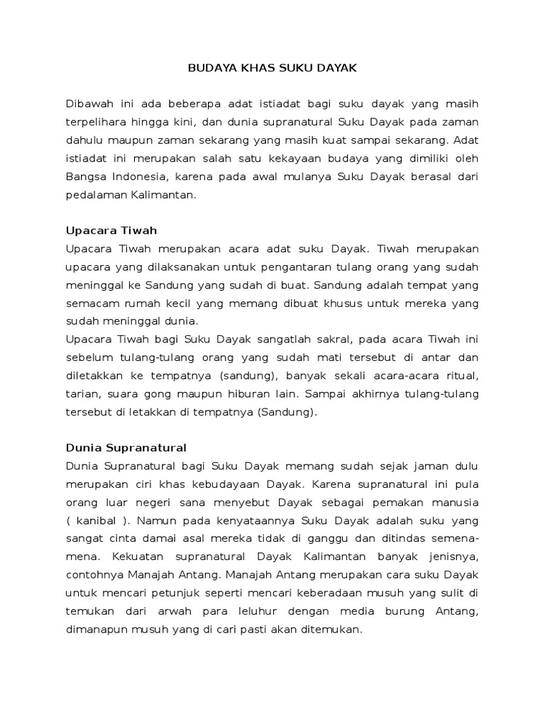 Budaya Khas Suku Dayak | PDF