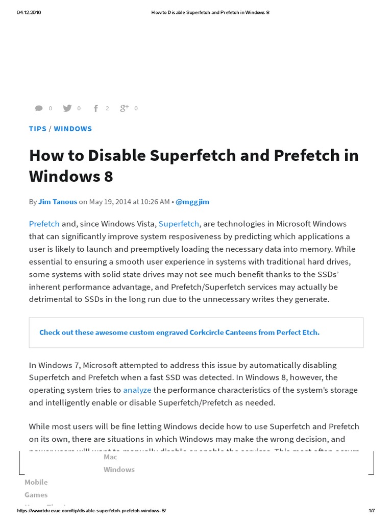 How To Disable Superfetch and Prefetch in Windows 8 | PDF | Solid State ...