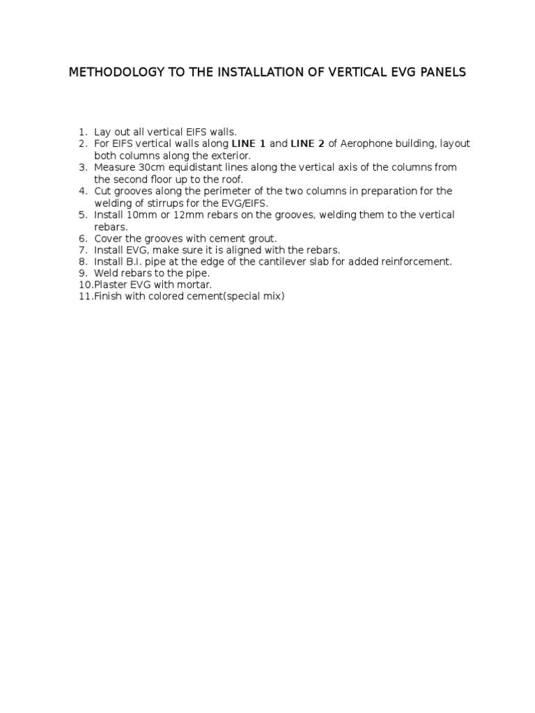 Methodology To The Installation of Vertical Evg Panels | PDF | Home ...