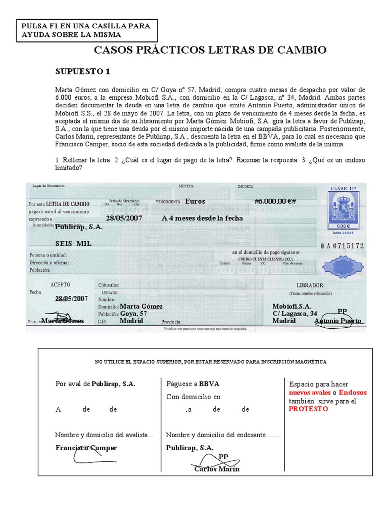 Casos Prácticos de Letras de Cambio | PDF | Pagaré | Cheque