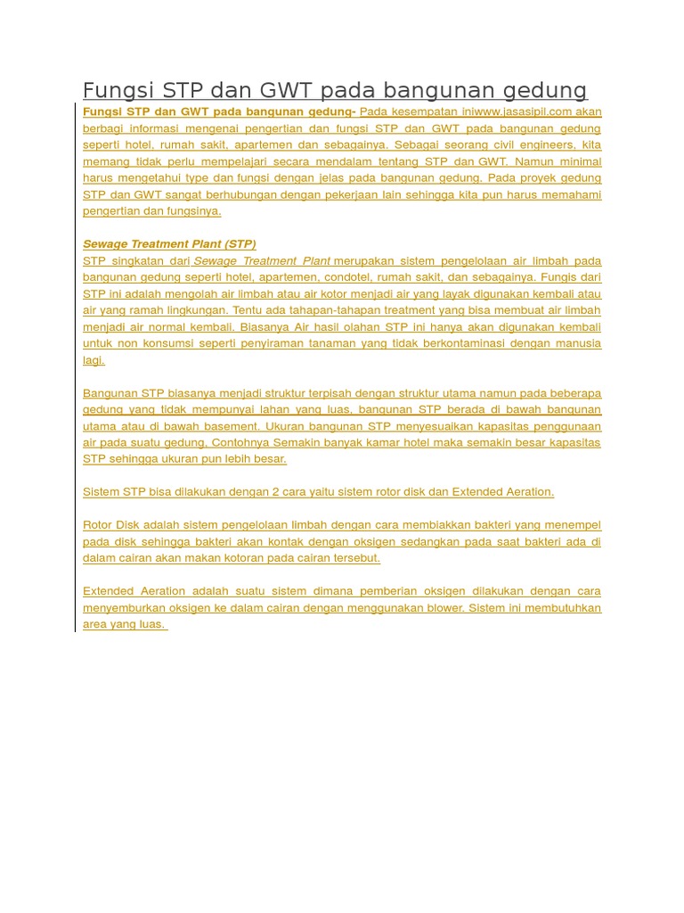 Fungsi STP Dan GWT Pada Bangunan Gedung | PDF