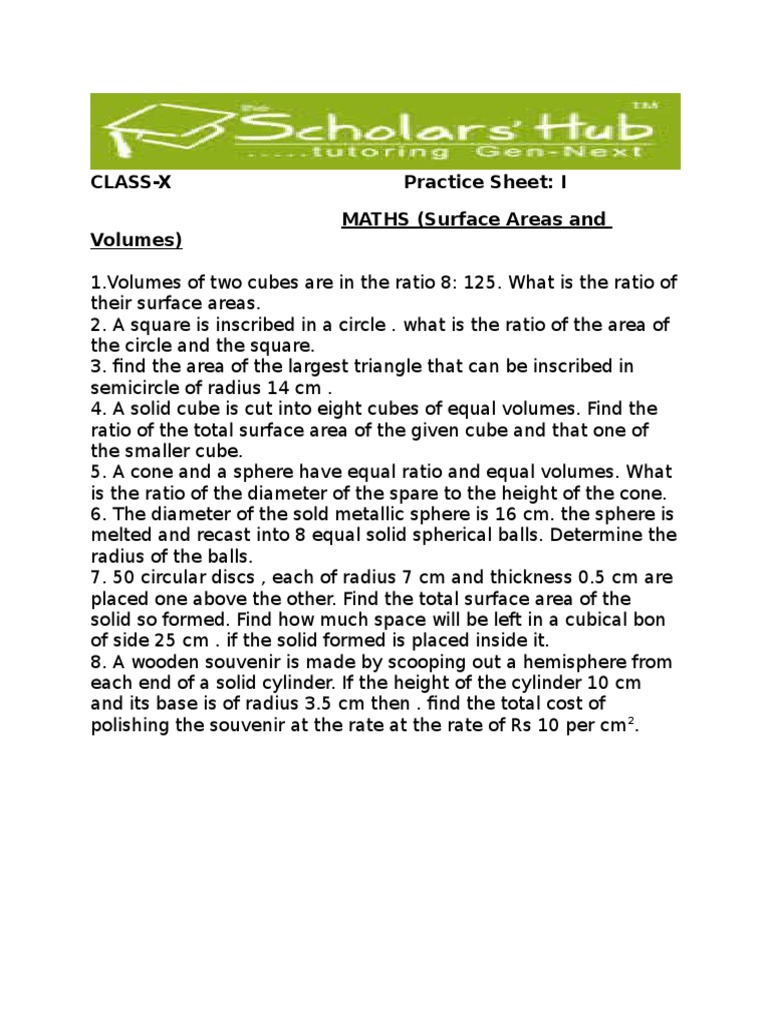 Practice Sheet (Surface Area and Volumes) | PDF