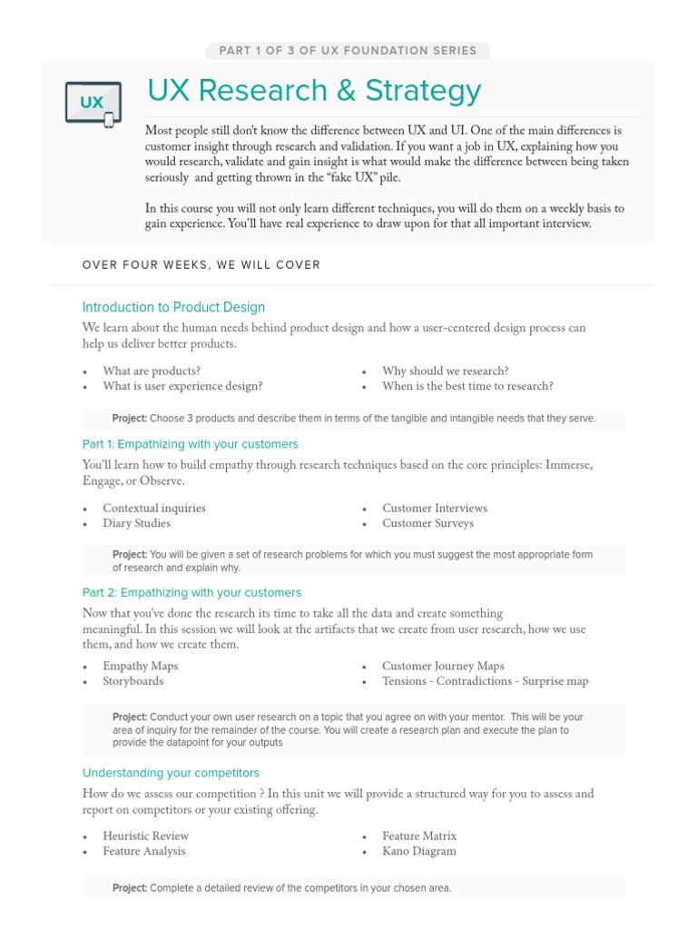 Designlab UX Research & Strategy Course Syllabus | PDF | Usability ...