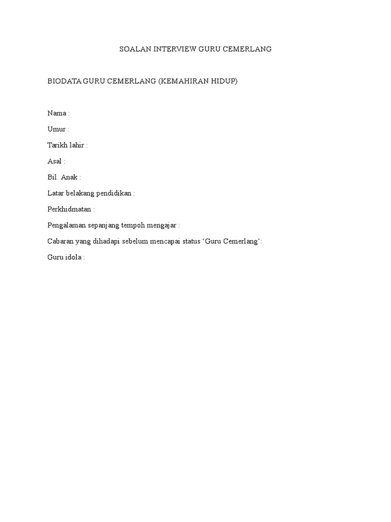 Soalan untuk Interview Guru Cemerlang | PDF | Karier & Perkembangan ...