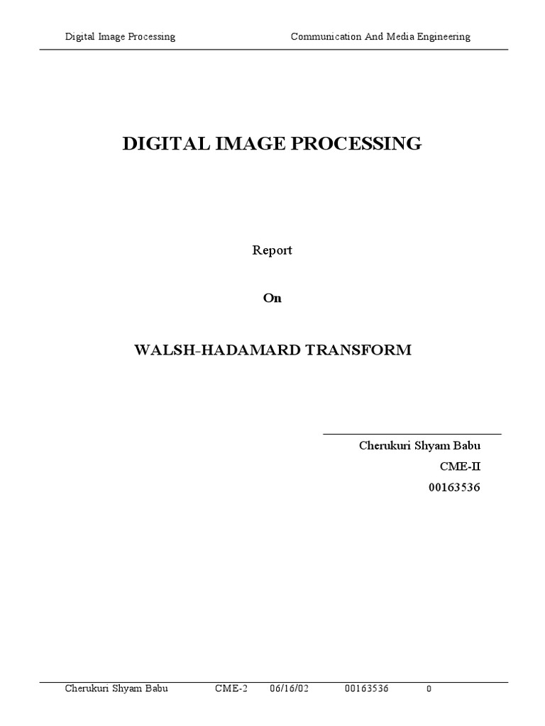 Digital Image Processing: Walsh-Hadamard Transform | PDF | Data Compression | 2 D Computer Graphics