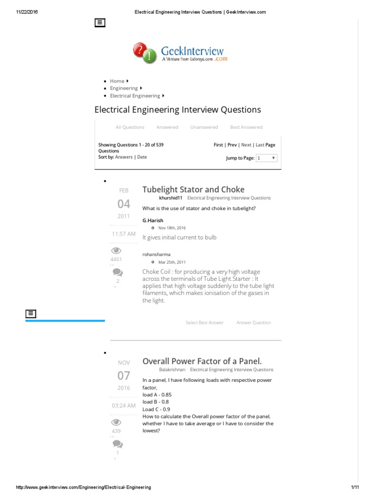 Electrical Engineering Interview Questions: Tubelight Stator and Choke | PDF | Transformer ...