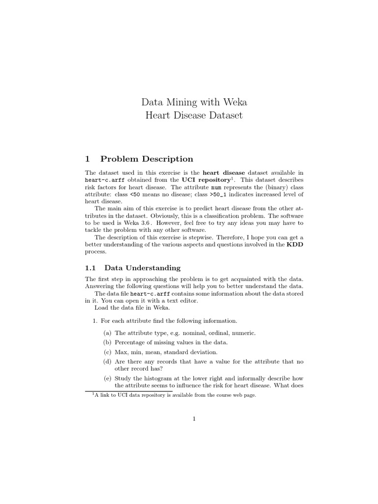 Data Mining With Weka Heart Disease Dataset: 1 Problem Description | PDF | Statistical ...