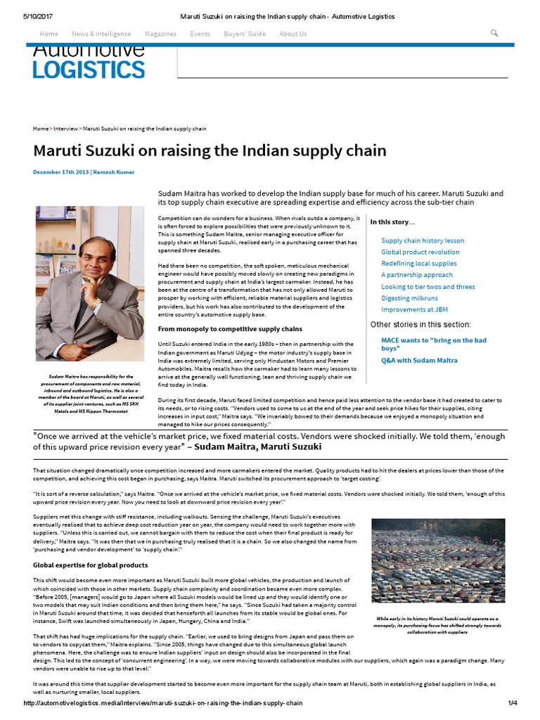 Maruti Suzuki On Raising The Indian Supply Chain - Automotive Logistics | PDF