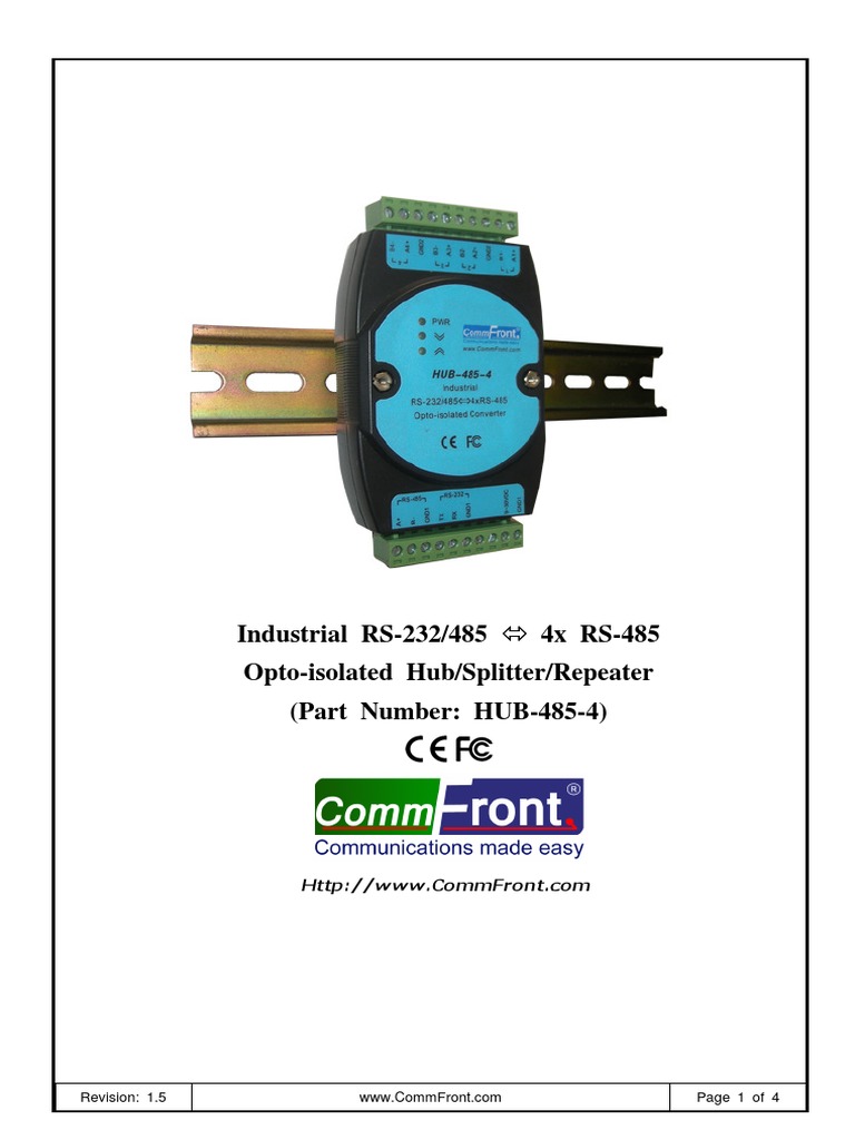 Industrial RS-232/485 Opto-Isolated Hub/Splitter/Repeater (Part Number ...