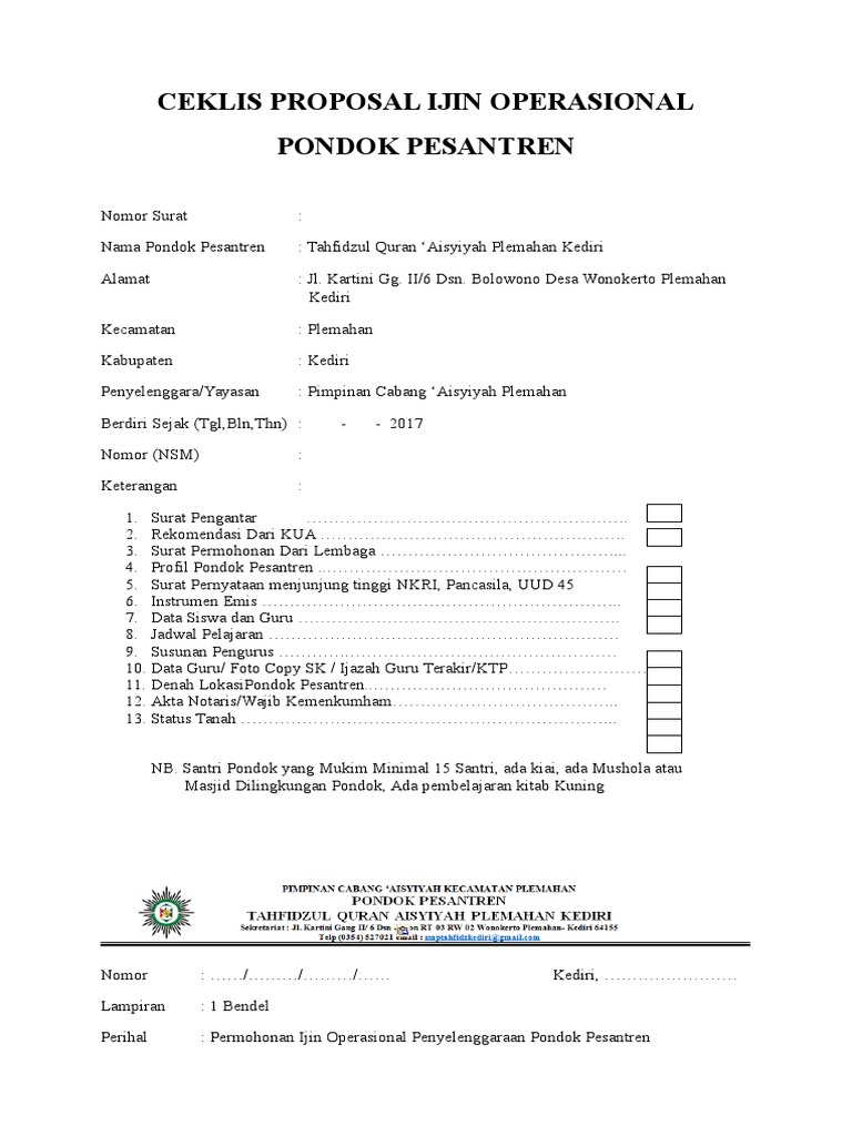 Ceklis Proposal Ijin Operasional | PDF