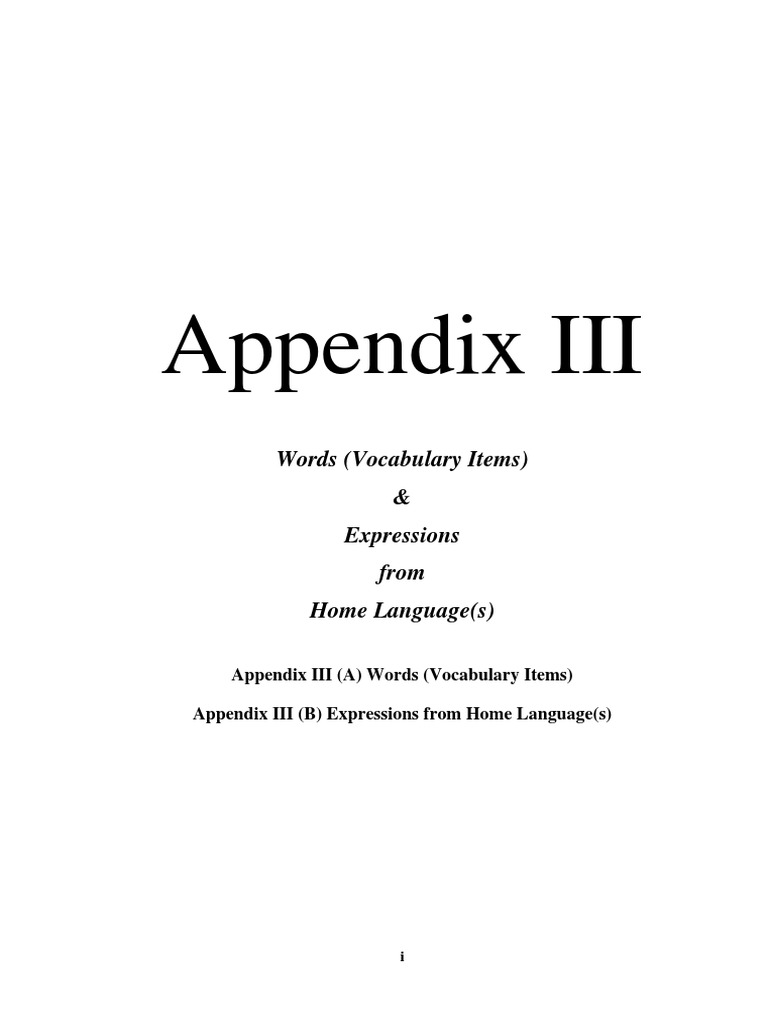 Appendix III: Words (Vocabulary Items) & Expressions From Home Language ...