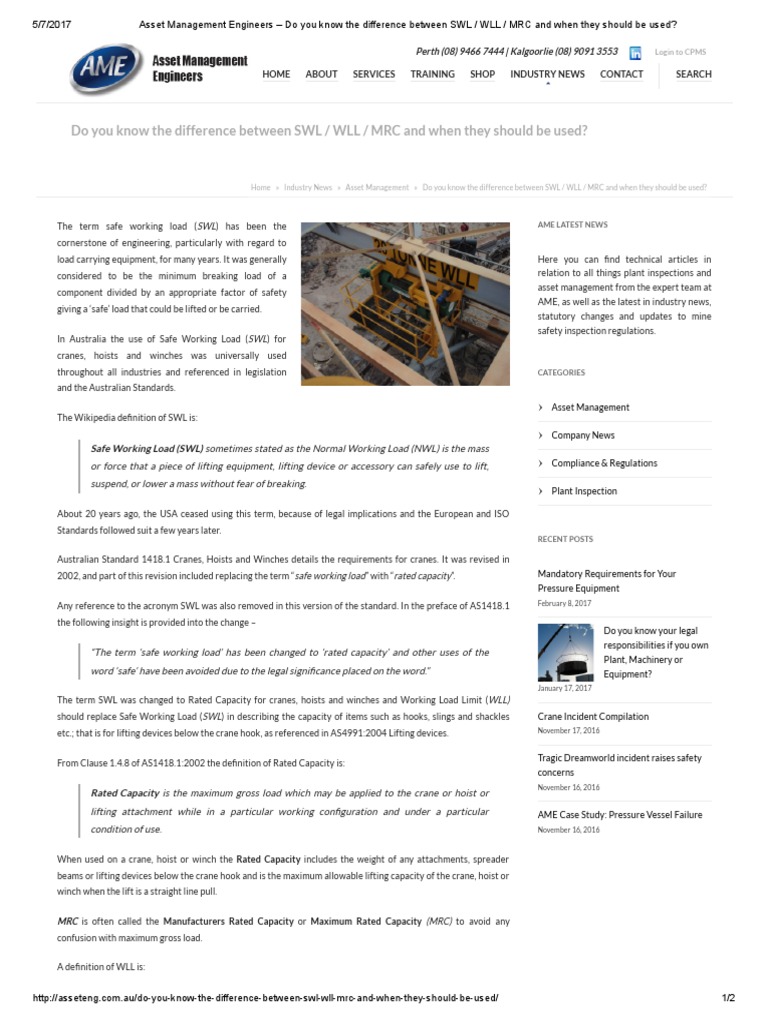 Asset Management Engineers - Do You Know The Difference Between SWL ...