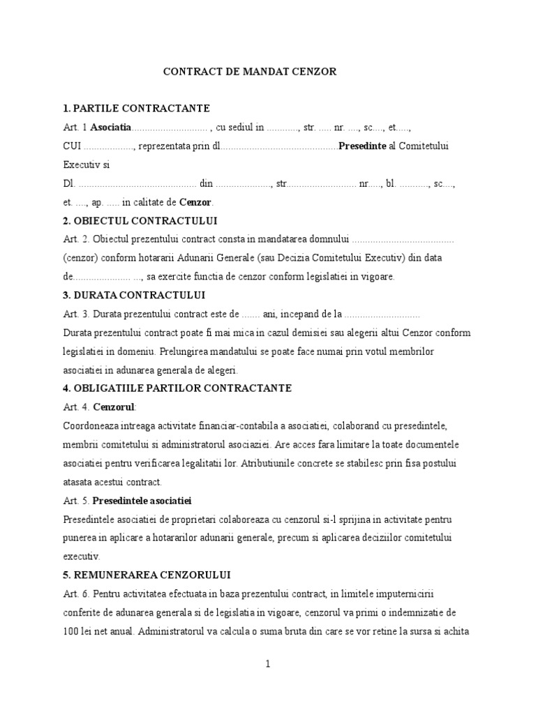 Contract Mandat Cenzor Draft | PDF