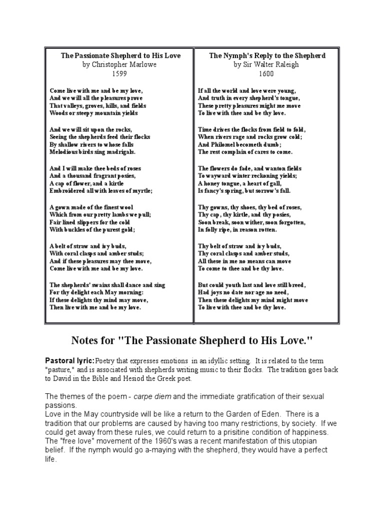 The Passionate Shepherd To His Love | PDF | Poetry
