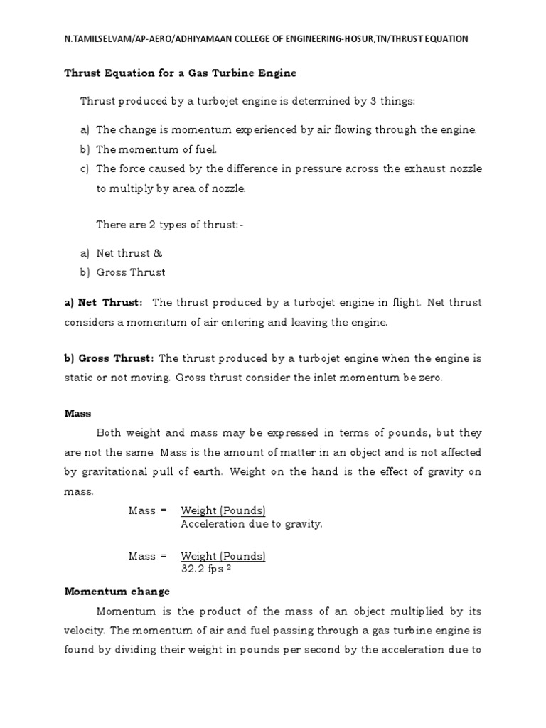Thrust Equation For A Gas Turbine Engine | PDF | Nozzle | Thrust