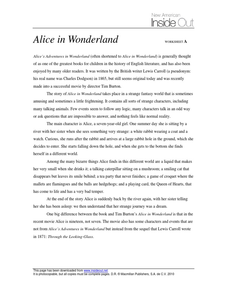 E-Lesson Alice in Wonderland | PDF | Alice's Adventures In Wonderland ...