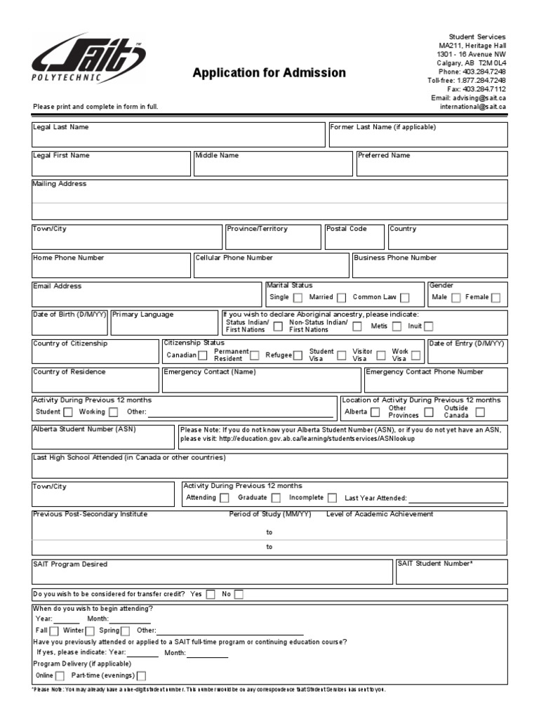 Sait -Admission Application | University And College Admission | Canada