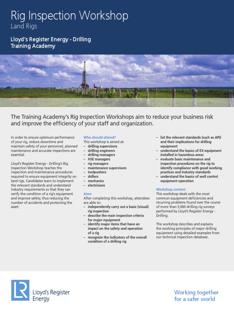 Lloyds Register Training Rig Inspection Workshop For Land Rigs PDF ...