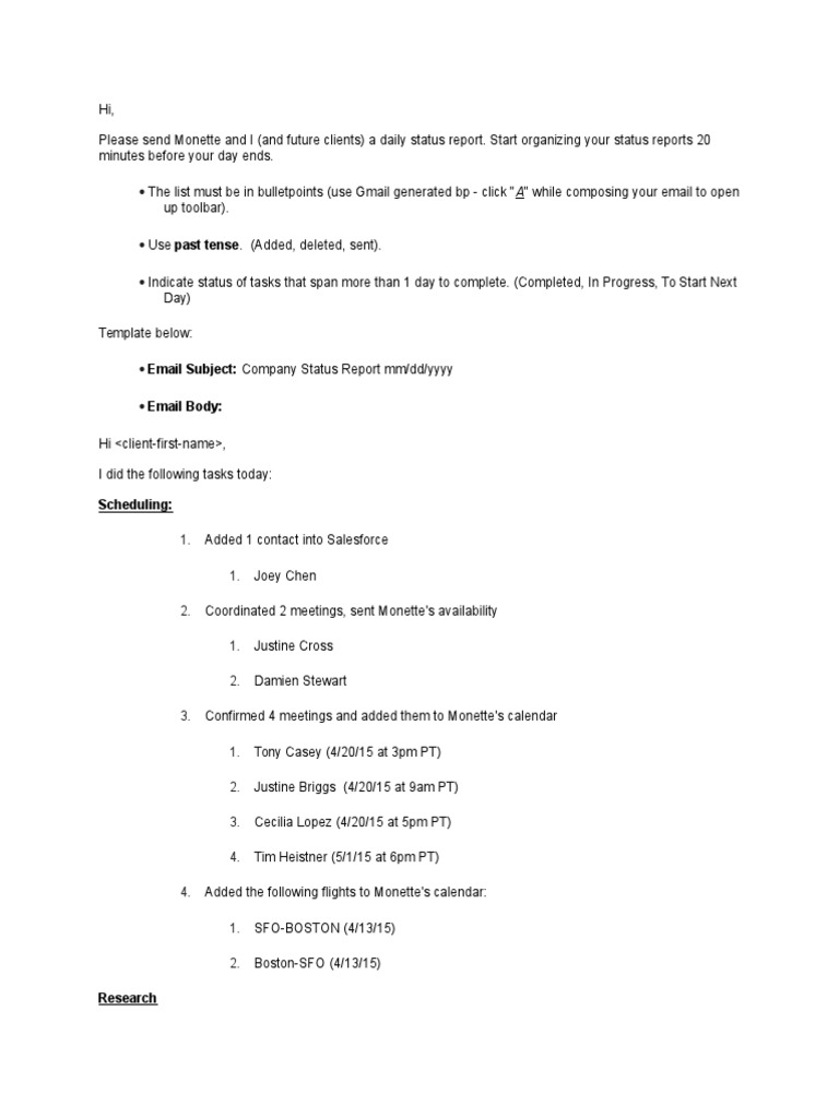 Email Subject: Company Status Report Mm/dd/yyyy Email Body | PDF