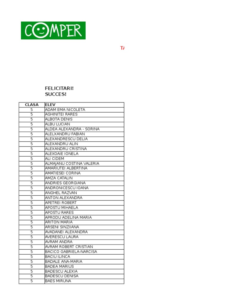 Elevi Calificati - Nationala - 2016 Romana Clasa5 | PDF