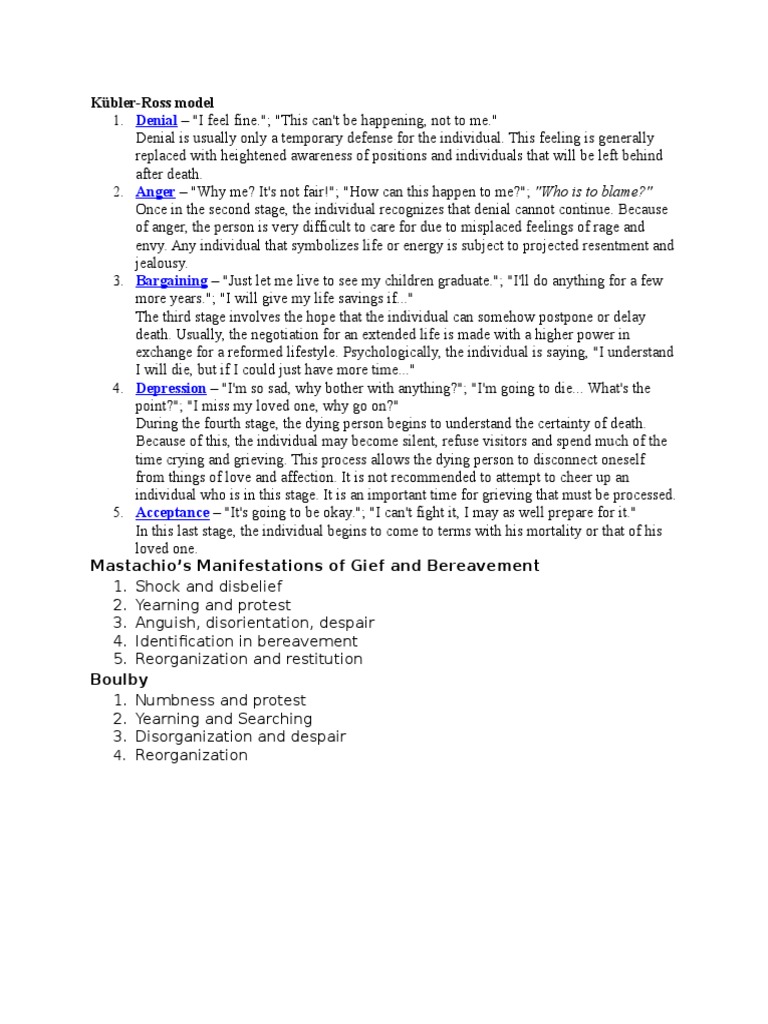 Kübler-Ross Model of Grief Stages | PDF