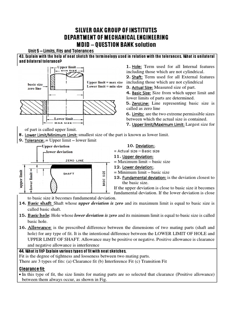 Limits Fits and Tolerances Solution | PDF | Engineering Tolerance | Applied And ...