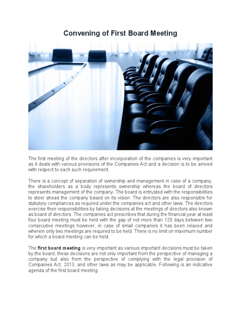 Agenda of The First Board Meeting | PDF | Board Of Directors | Business Law