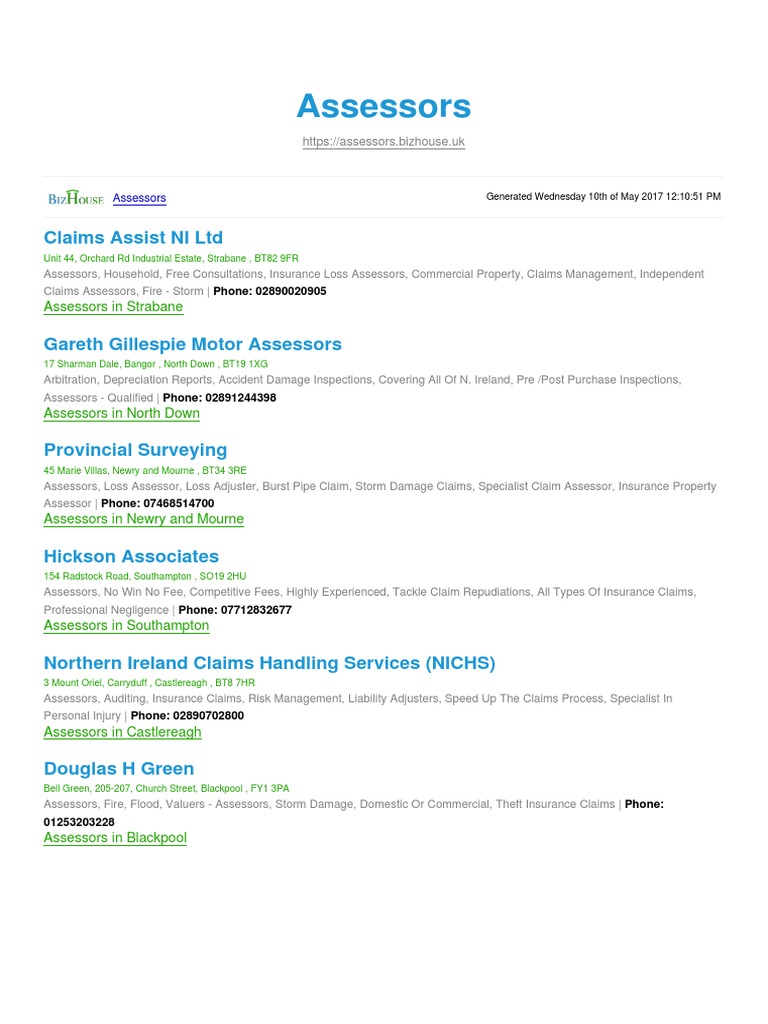 Insurance Claims Assessors UK Directory | PDF | Insurance | Service ...