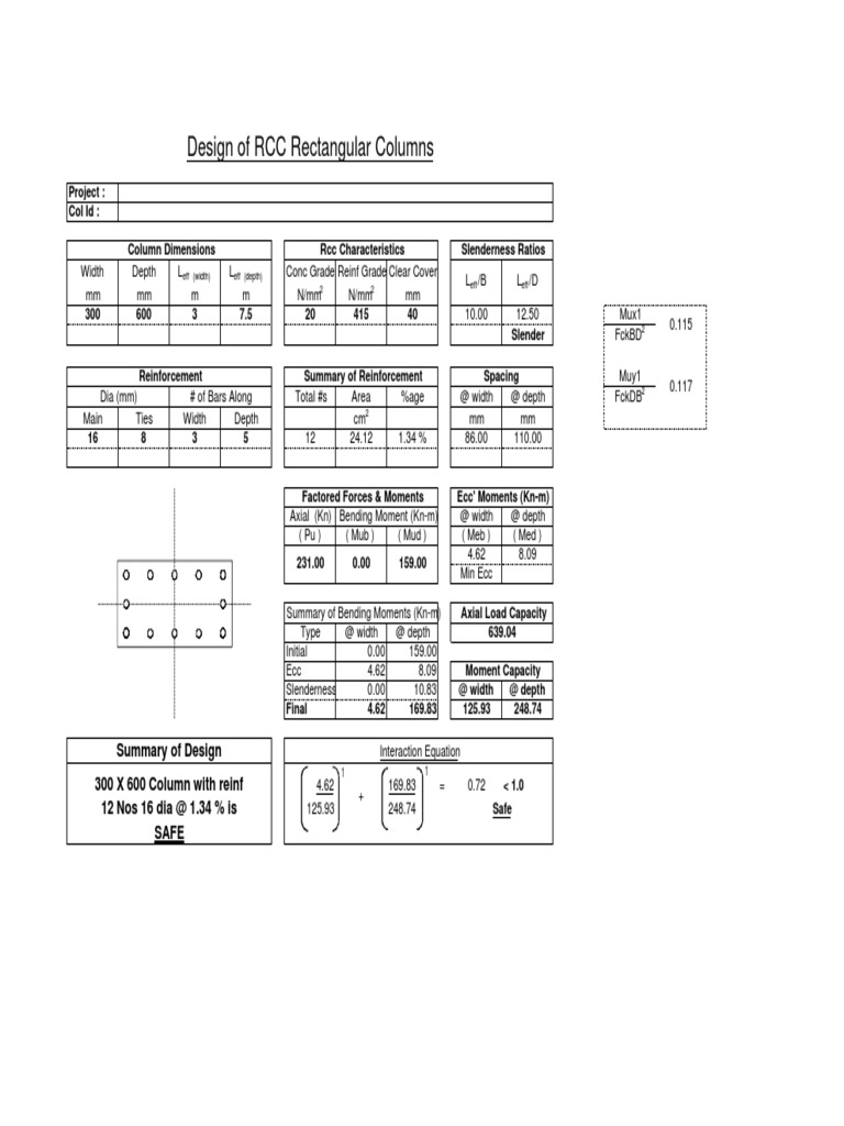 Design of RCC Rectangular Columns: 300 X 600 Column With Reinf Safe ...