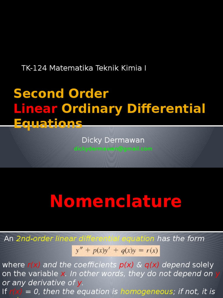 Second Order Ordinary Differential Equations: Linear | Ordinary ...