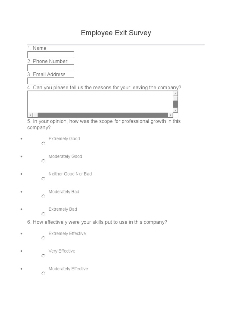 Employee Exit Survey: Extremely Good | PDF | Work–Life Balance | Action ...