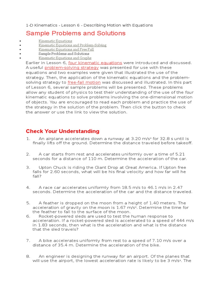 Free Fall Sample Problem With Solution | PDF | Kinematics | Acceleration
