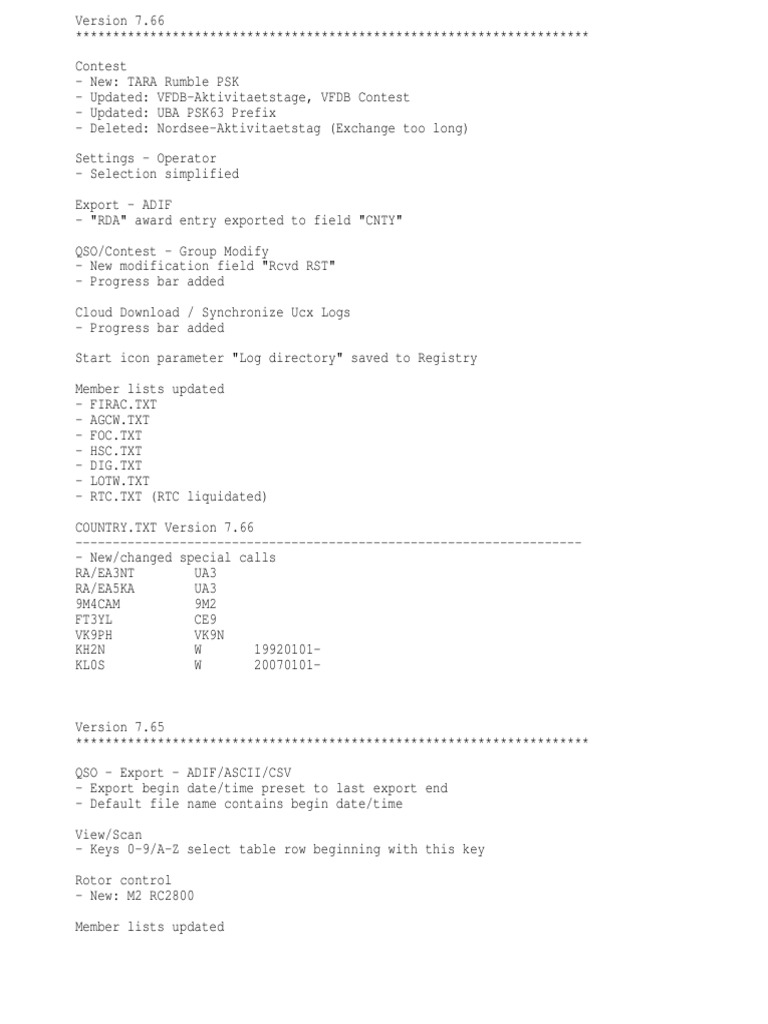 UcxLog Version 7.66 Release Notes | PDF | Broadcasting | Amateur Radio