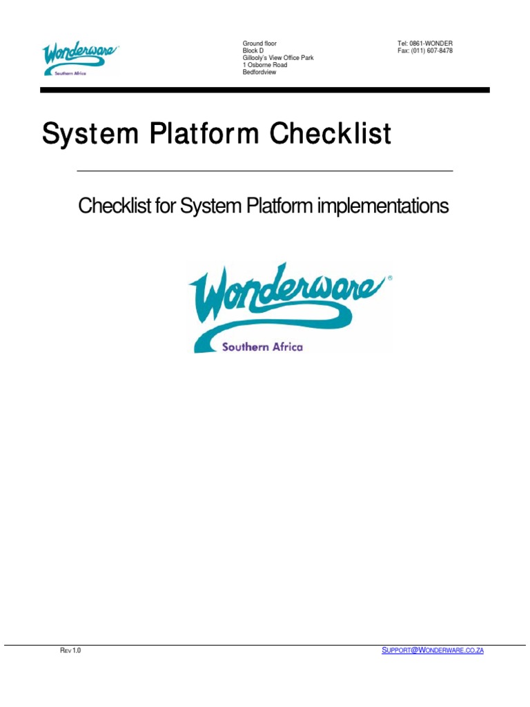 System Platform Checklist 1 | PDF | Windows Registry | Windows Server 2003