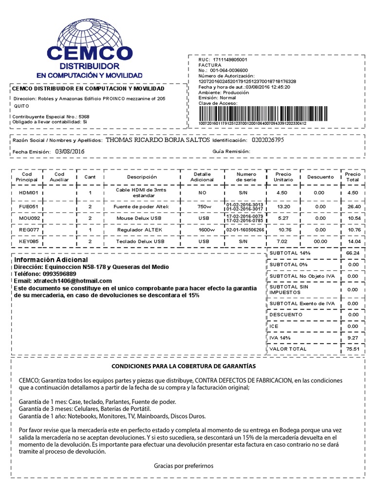 Factura Cemco Pana | PDF | Factura | Informática