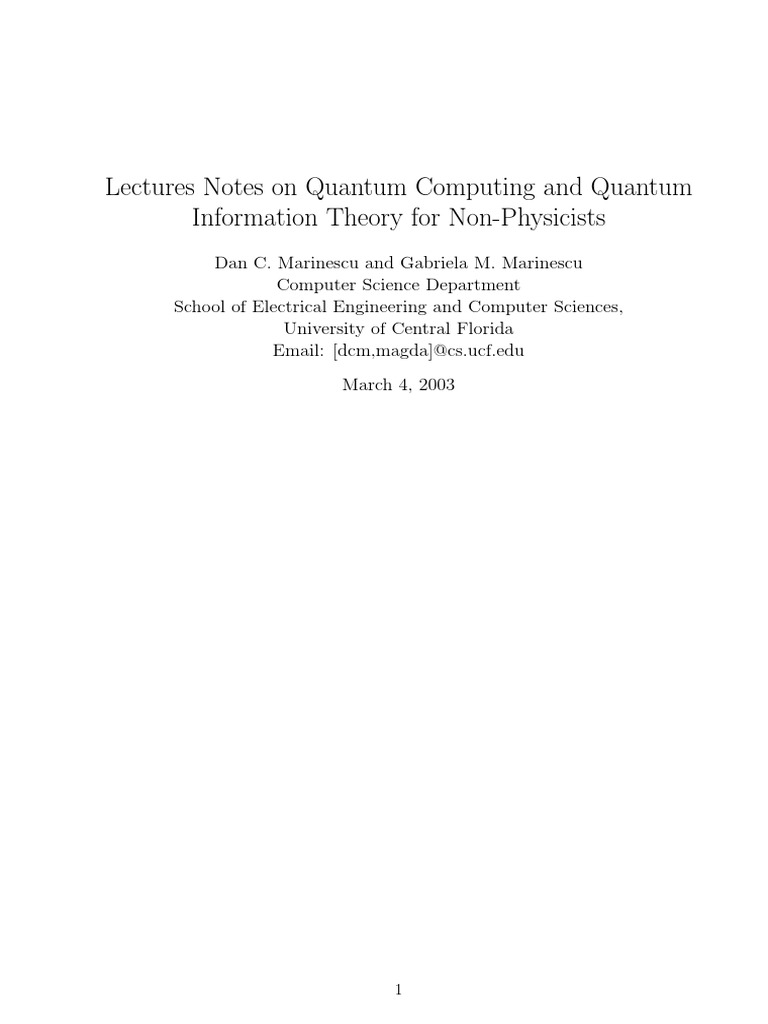 Lectures Notes On Quantum Computing and Quantum Information | PDF ...