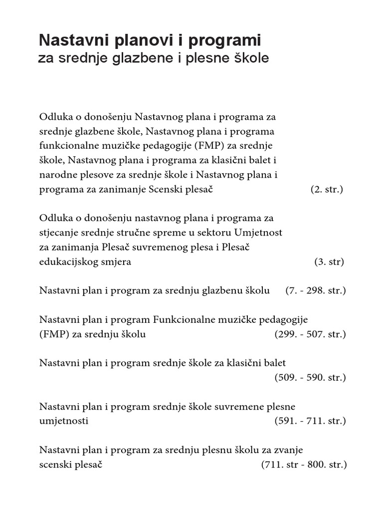 1 Nastavni Plan I Program Za Srednje Glazbene I Plesne Skole | PDF