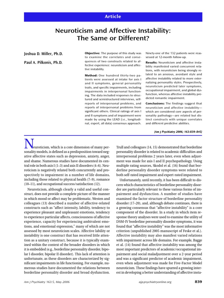 Neuroticism and Affective Instability: The Same or Different? | PDF ...